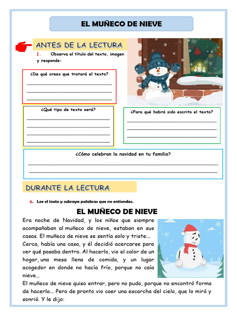 Actividades de lectura: El muñeco de nieve | PDF