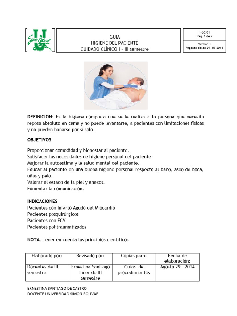 Guia de Higiene Del Paciente Tsdec | PDF | Higiene | Enfermería