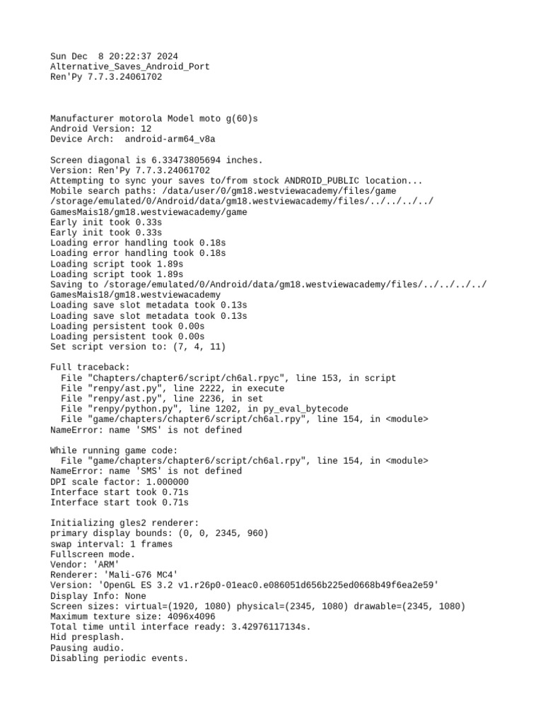 Ren'Py Save Sync Error on Android | PDF