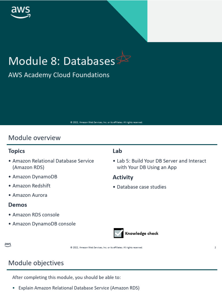 AcademyCloudFoundations Database | PDF | Amazon Web Services | Computer Engineering