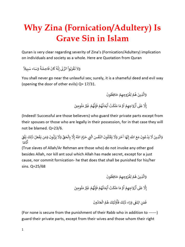 Why Zina Is Grave Sin in Islam | PDF | Sexually Transmitted Infection ...
