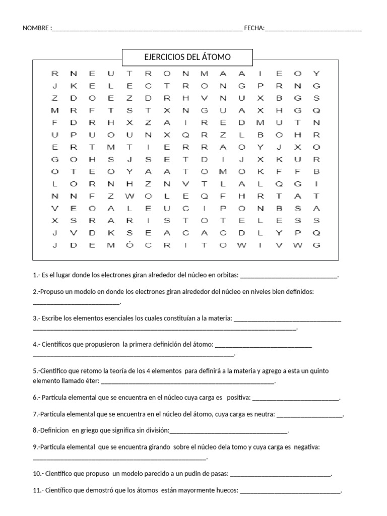 Sopa de Letras Atomo | PDF