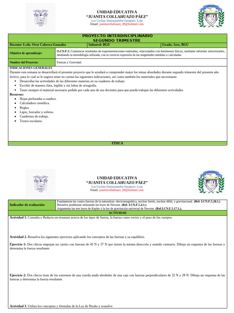 Proyecto Interd Fisica 1bgu Trim2 | PDF | Orbita | Gravedad
