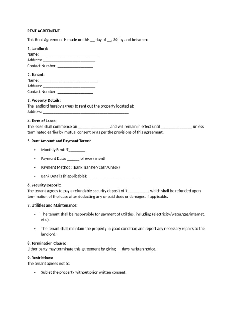 Rent Agreement Template | PDF