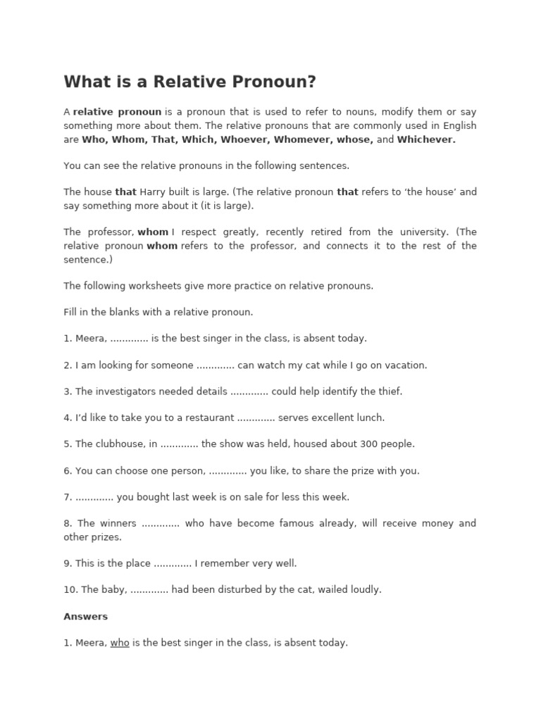 Understanding Relative Pronouns | PDF