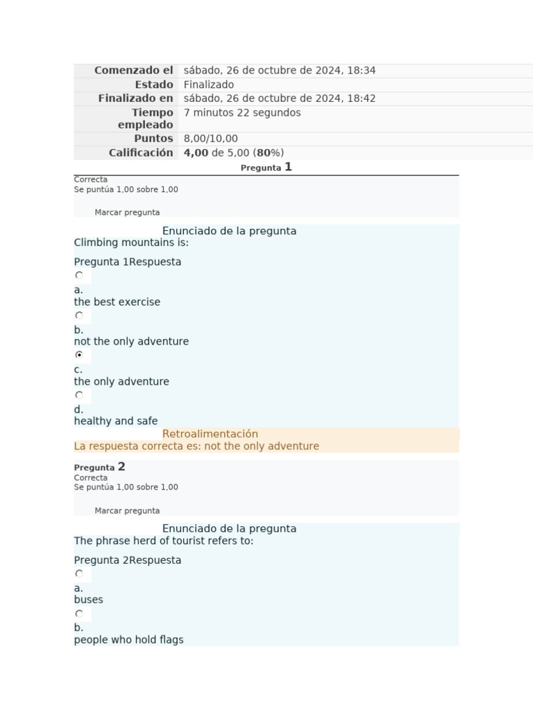 Resultados de Test sobre Aventuras y Voluntariado | PDF