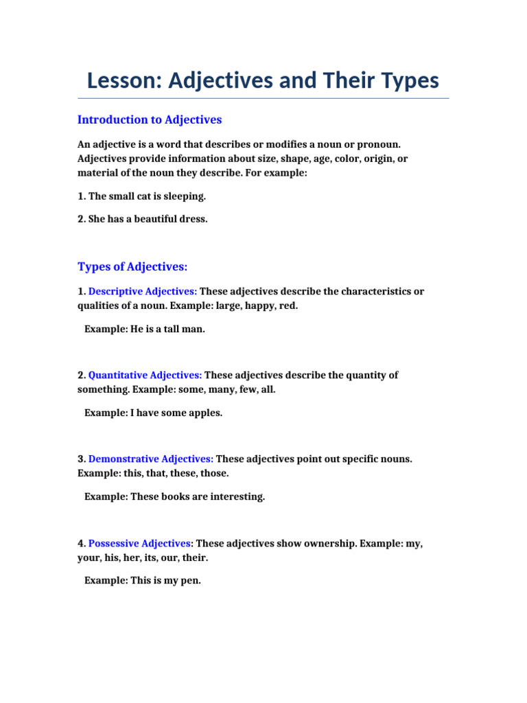 Grade 8 Adjectives Lesson | PDF