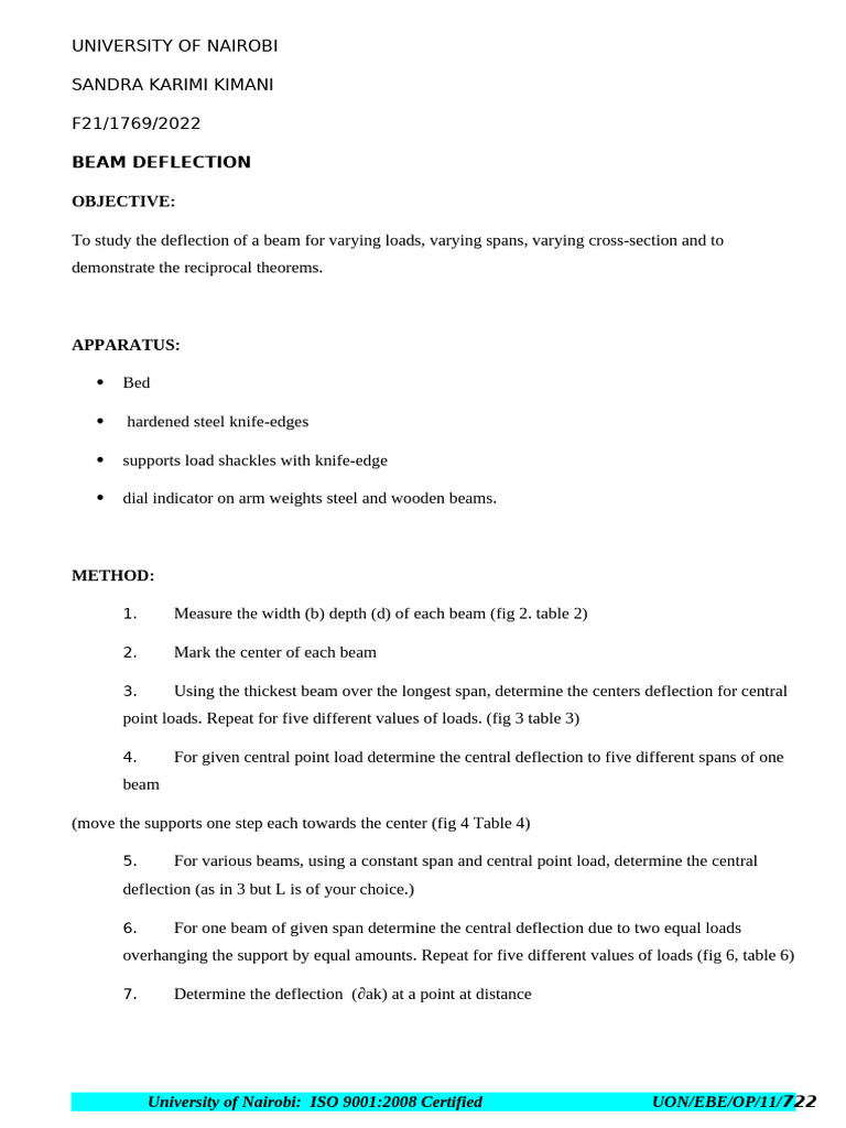 Beam Deflection Report | PDF | Beam (Structure) | Young's Modulus