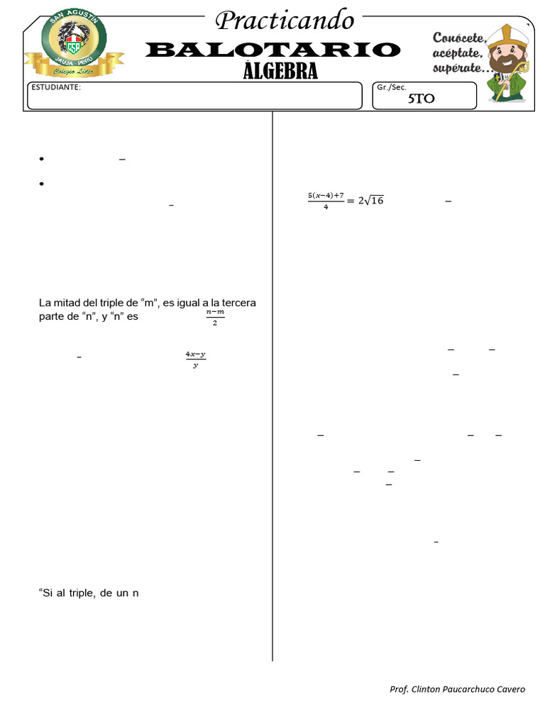 Balotario: Álgebra | PDF | Matemáticas
