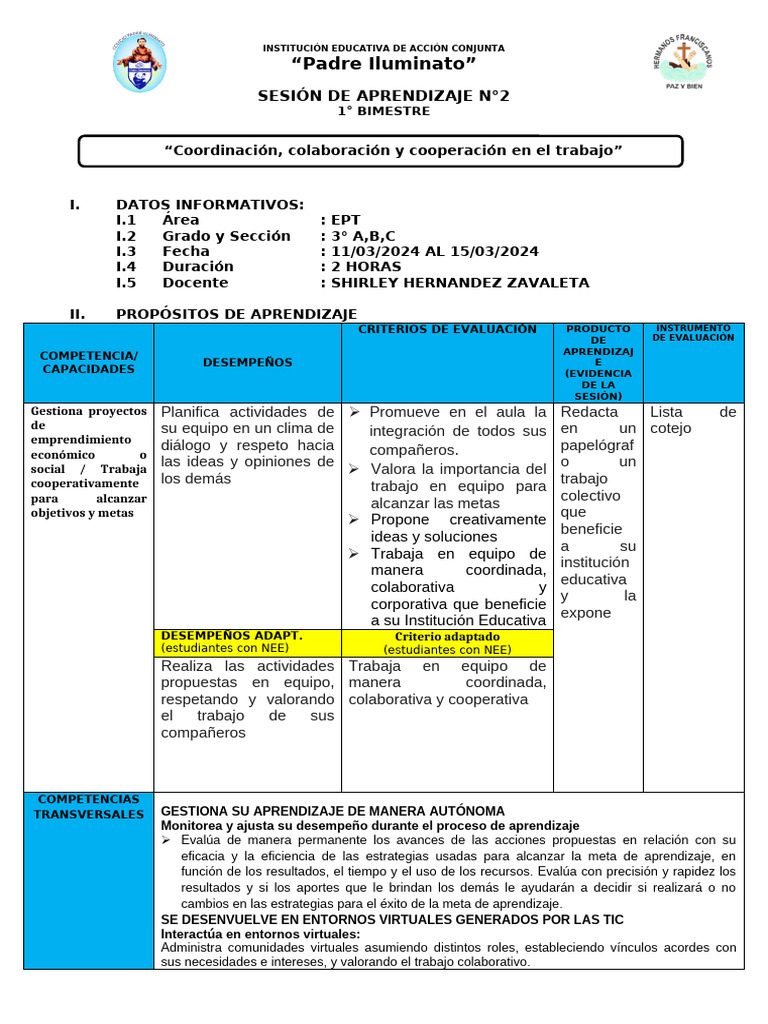 Sesión #2 de Ept 3 A.b, C Coordinacion, Colaboracio y Cooperacion en El Trabajo | PDF ...