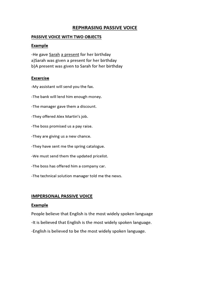 Rephrasing Passive Voice | PDF