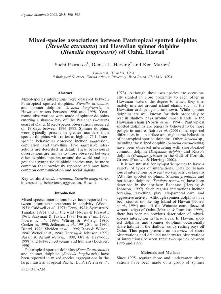 Psarakos Herzing Martin Final | PDF | Dolphin | Cetaceans