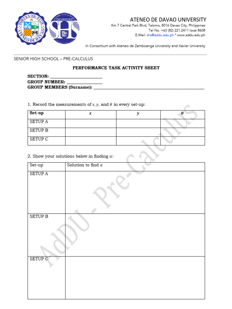 Pre-Calculus Performance Task Guide | PDF | Mathematical Analysis | Elementary Geometry