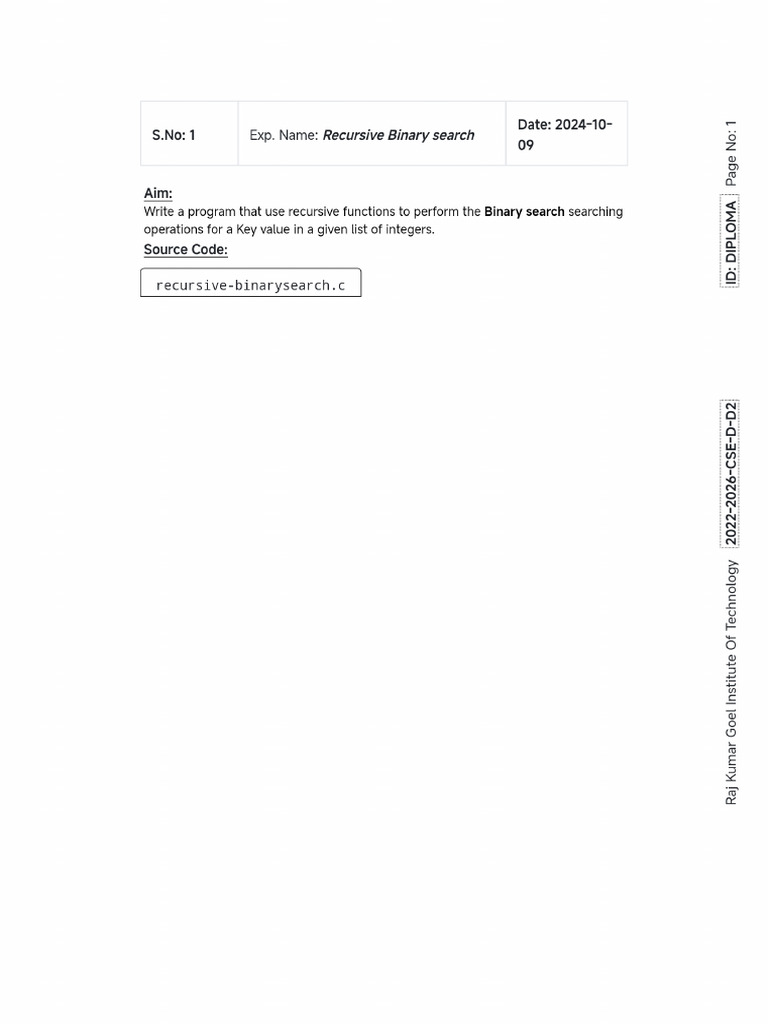 DIPLOMA DAA Lab Program Lab Record 2024 12 07 | PDF