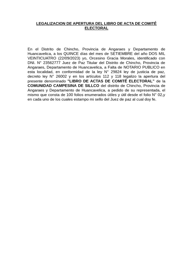LEGALIZACION DE APERTURA DEL LIBRO DE ACTA | PDF