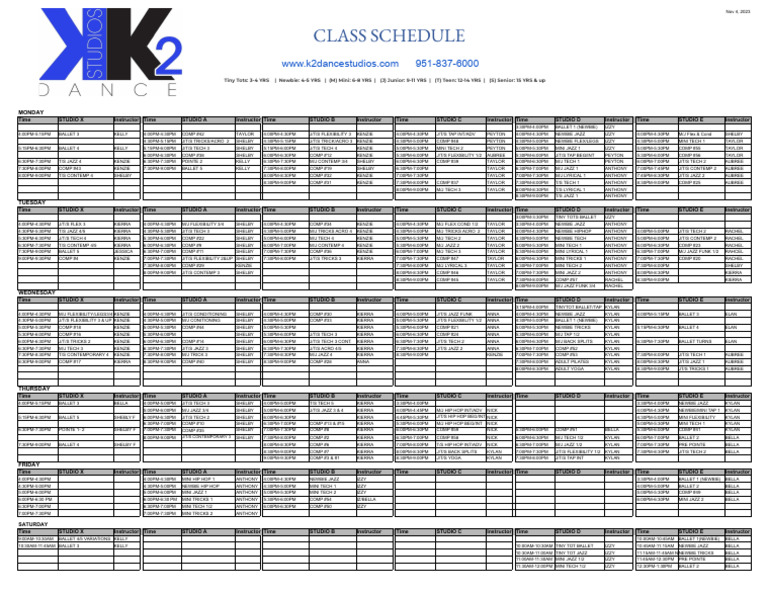 K2 Schedule - XLSX Sheet1 4 1 | PDF | Dances | Concert Dance
