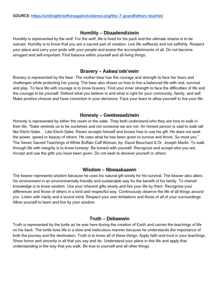 4b. Seven Grandfather Teachings | PDF | Wisdom | Courage