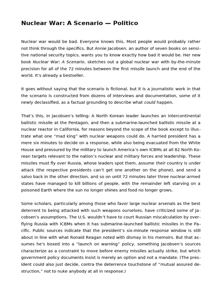 Nuclear War | PDF | Deterrence Theory | Crime & Violence