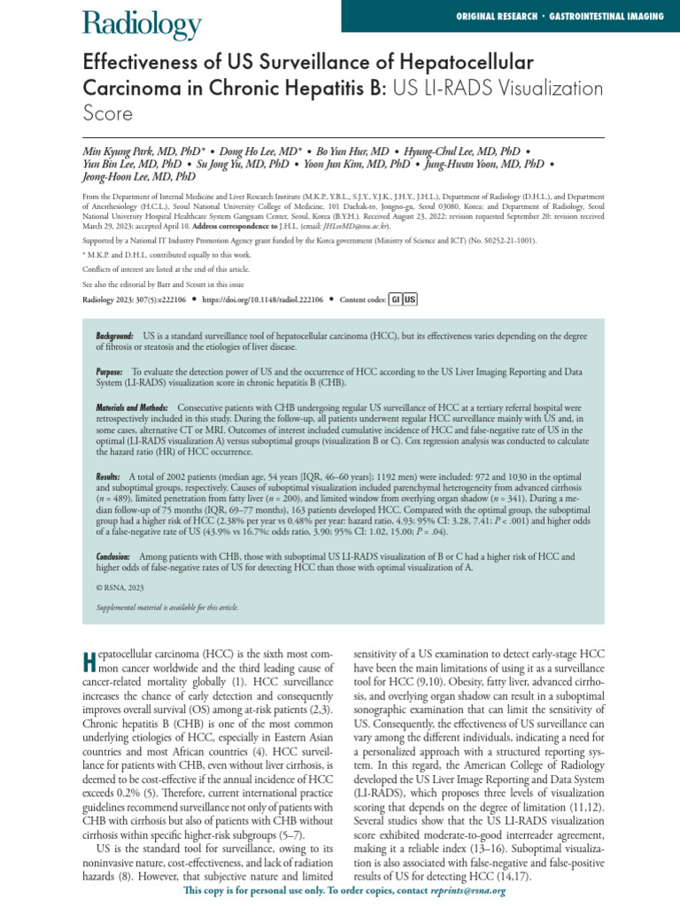 Effectiveness of US Surveillance of Hepatocellular Carcinoma in Chronic ...