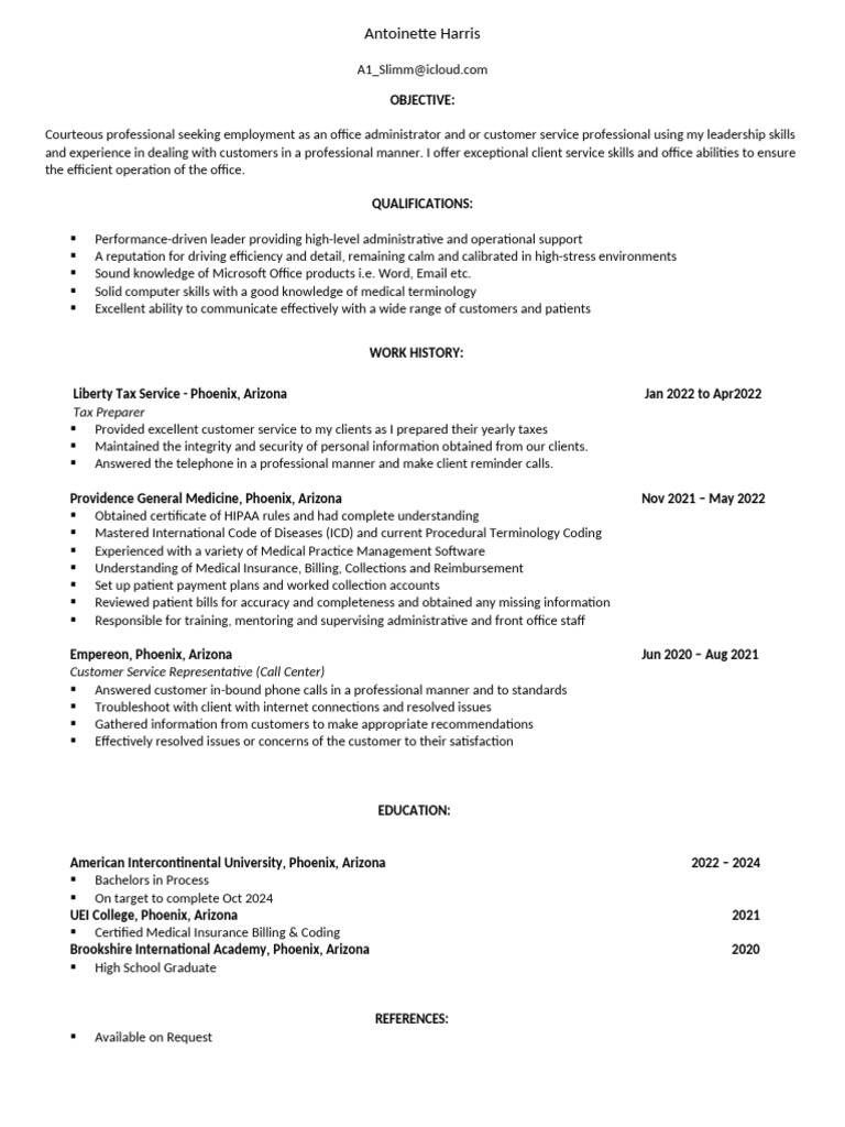 Antoinette Harris Resume | PDF | Medicine | Health Care