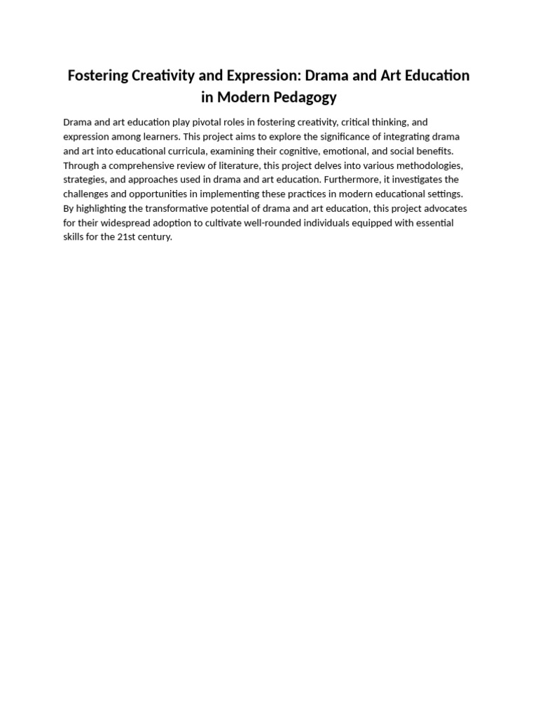 Fostering Creativity and Expression - Drama and Art Education English ...