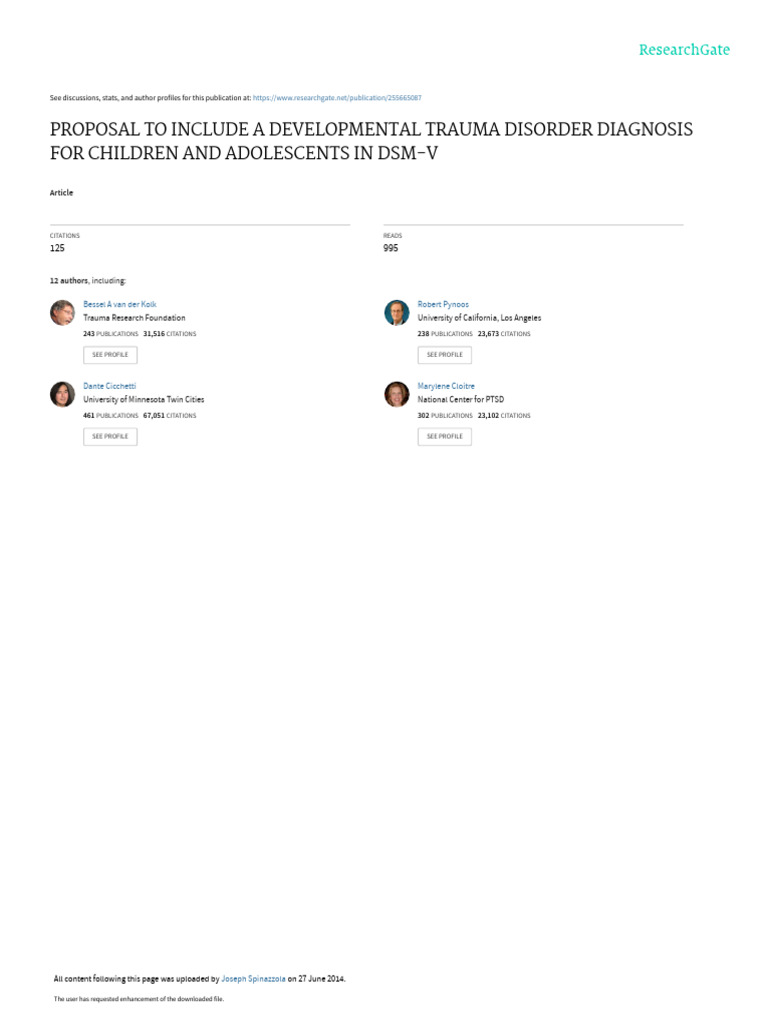 Proposal To Include A Developmental Trauma Disorde | PDF | Complex Post ...