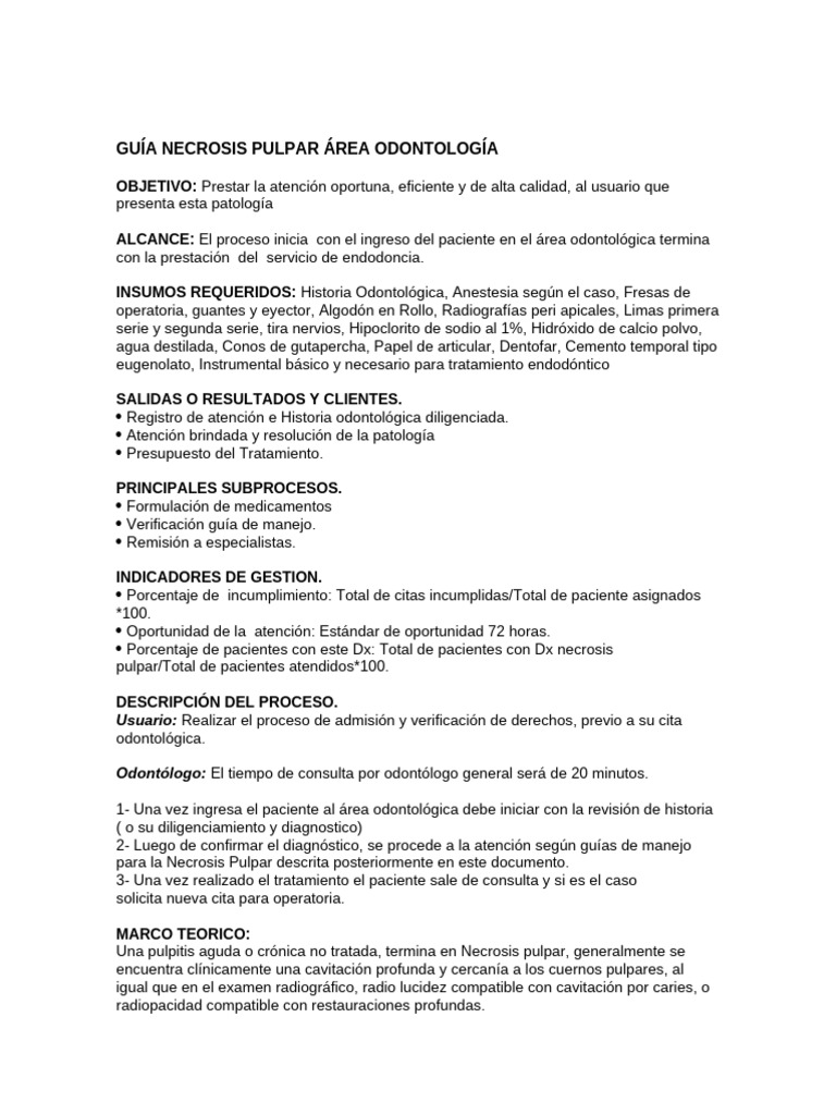GUÍA NECROSIS PULPAR ÁREA ODONTOLOGÍA | PDF | Especialidades Medicas ...