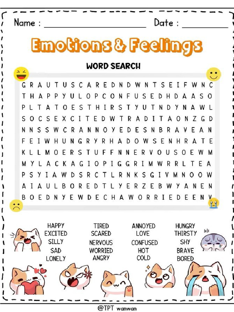 emotions and feelings wordsearch | PDF