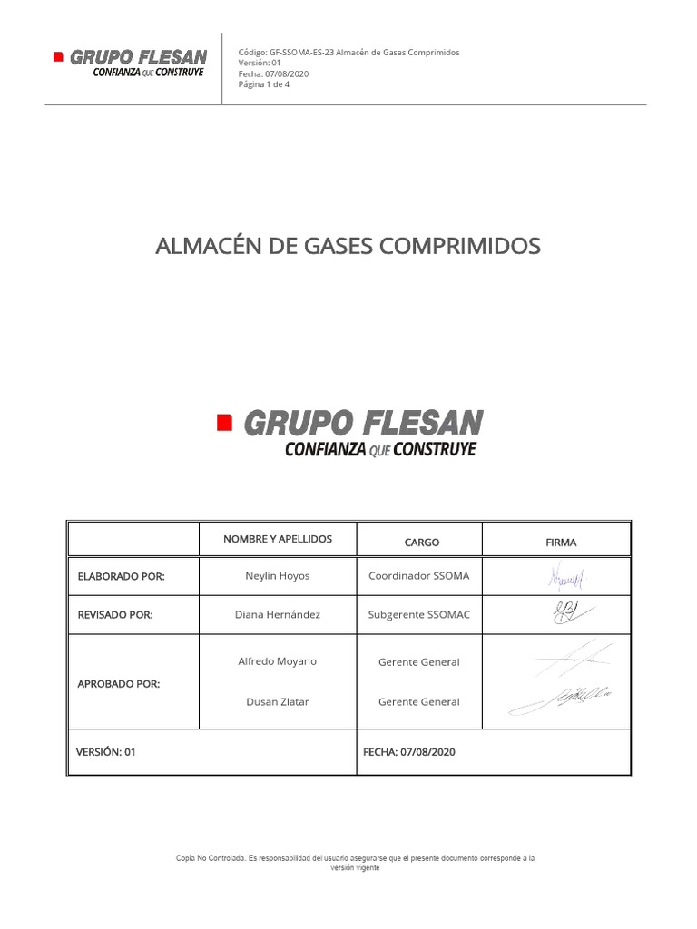 GF-SSOMA-ES-23 Almacén de Gases Comprimidos Ver.01 | PDF | Gases | Oxígeno