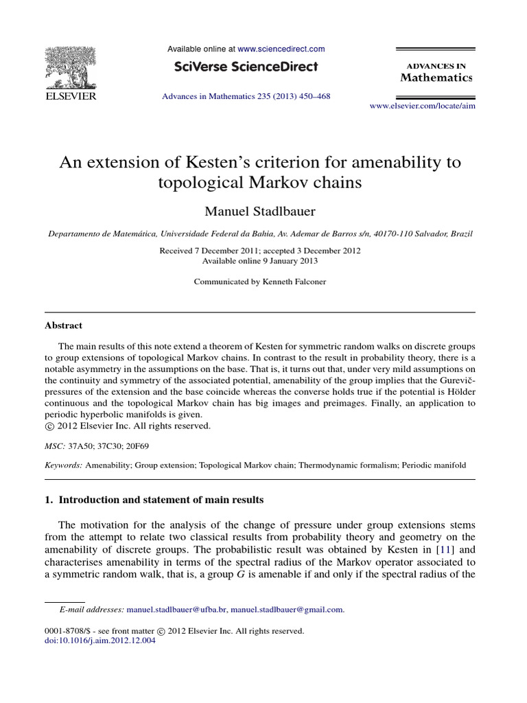 2013 An Extension of Kesten's Criterion For Amenability To Topological ...