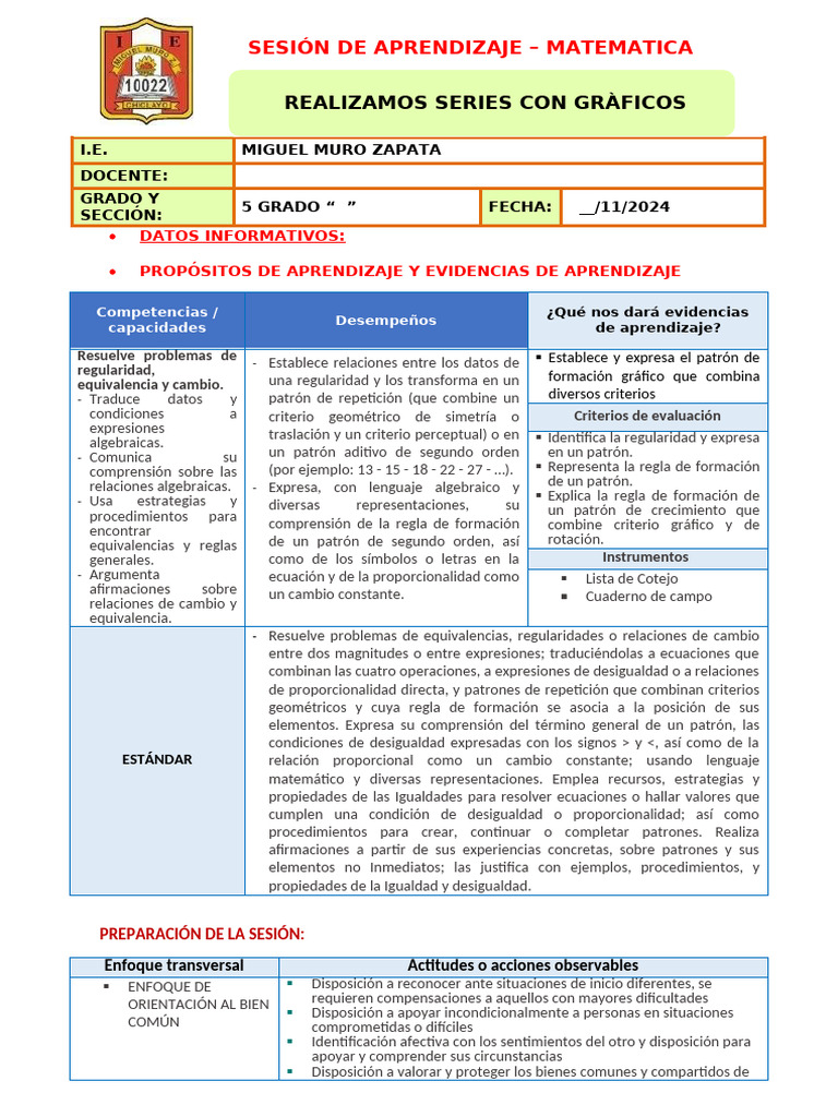 Sesion de Matematica Realizamos Series Con Gràficos | PDF | Ecuaciones ...