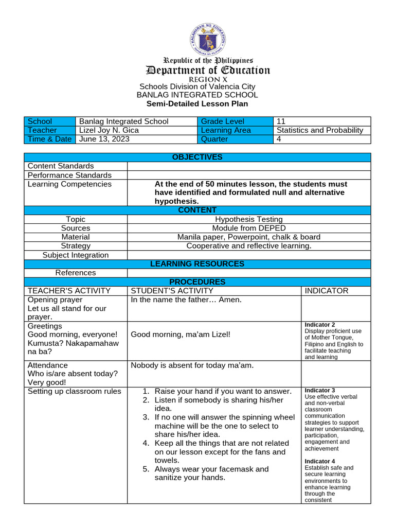LESSON PLAN (JUNE) | PDF | Learning | Null Hypothesis