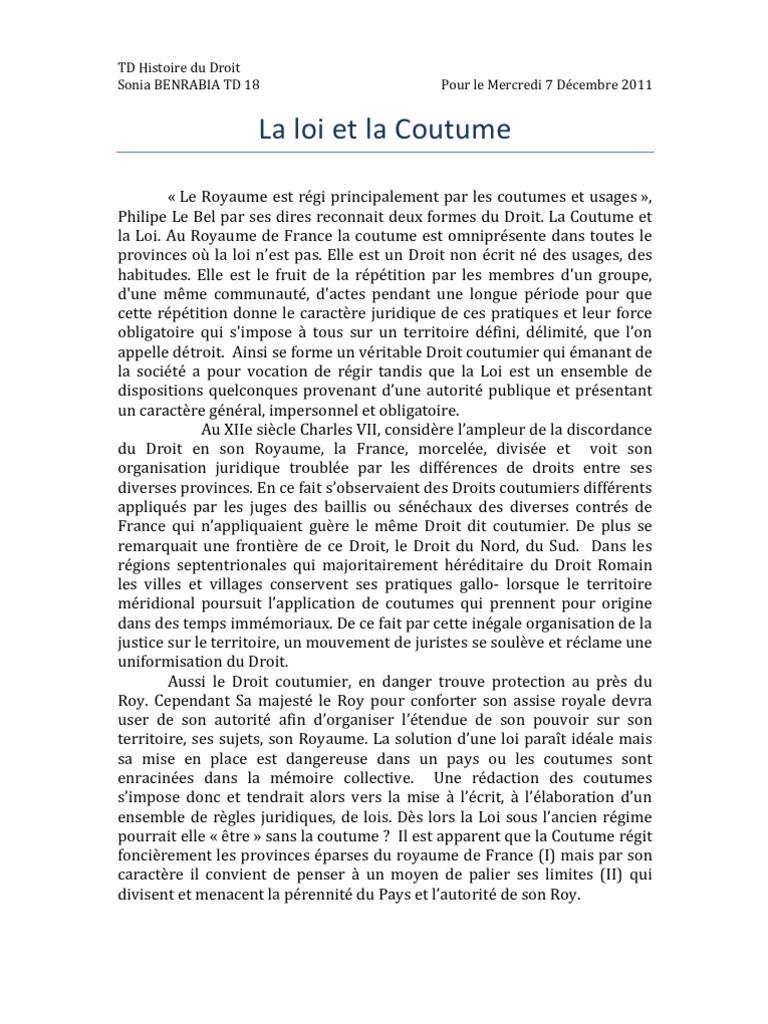 La Coutume en Droit: Définition et Exemples | PDF | Droit romain ...