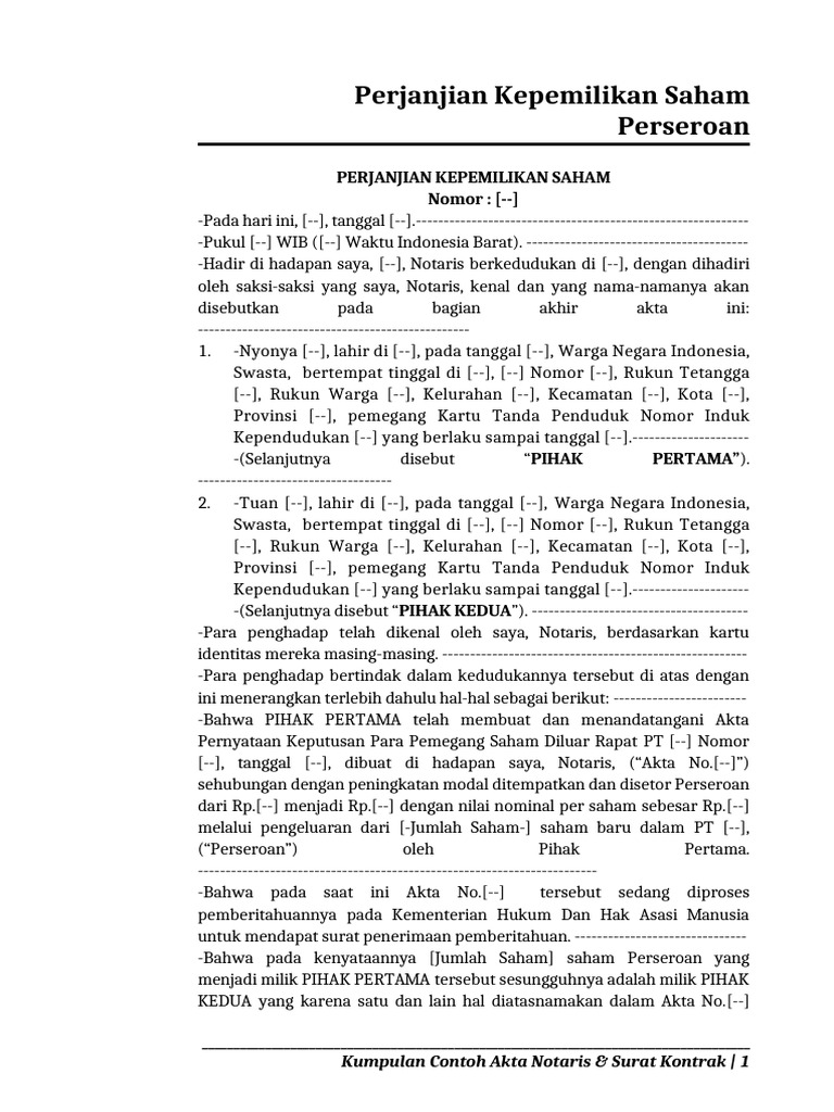 Perjanjian Kepemilikan Saham PT | PDF