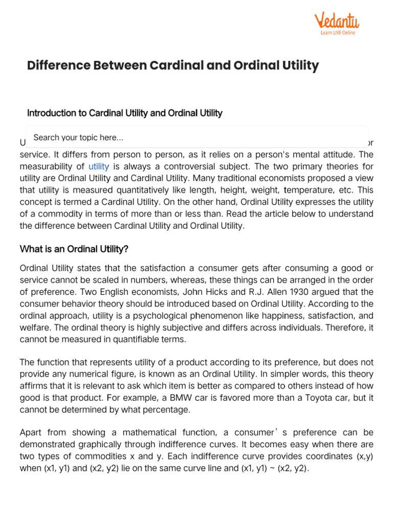 Difference Between Cardinal and Ordinal Utility | PDF