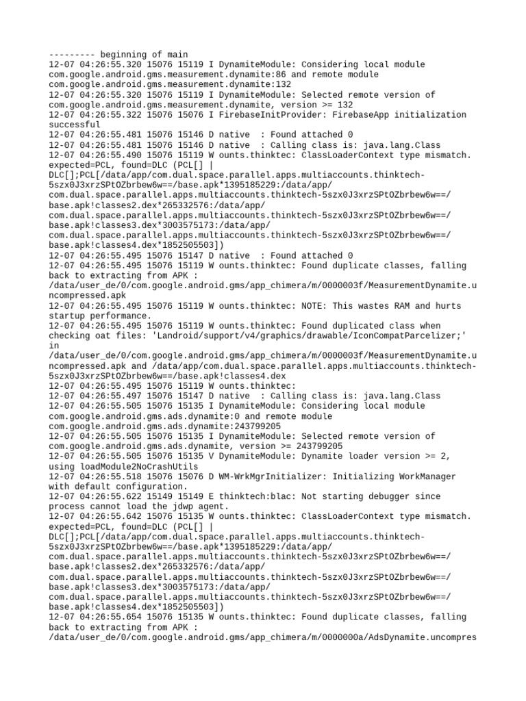 com.dual.space.parallel.apps.multiaccounts.thinktech_logcat | PDF | Android (Operating System ...