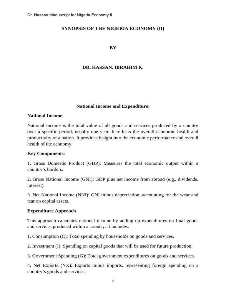 SYNOPSIS OF NIGERIAN ECONOMY | PDF | Fiscal Policy | Measures Of National Income And Output