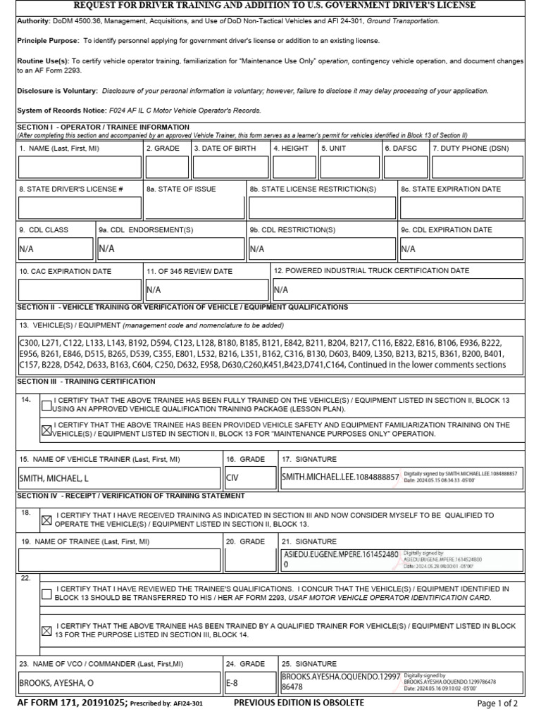 Af171 Blank With Prefilled Signature | PDF | Driver's License | Vehicles