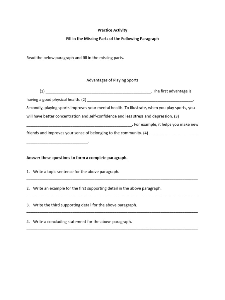 Practice Activity - Fill in Missing Parts of A Paragraph | PDF