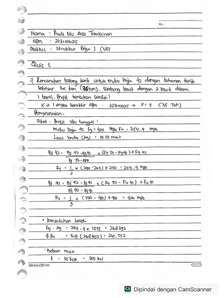 Struktur Baja 1 (Quis 1) | PDF