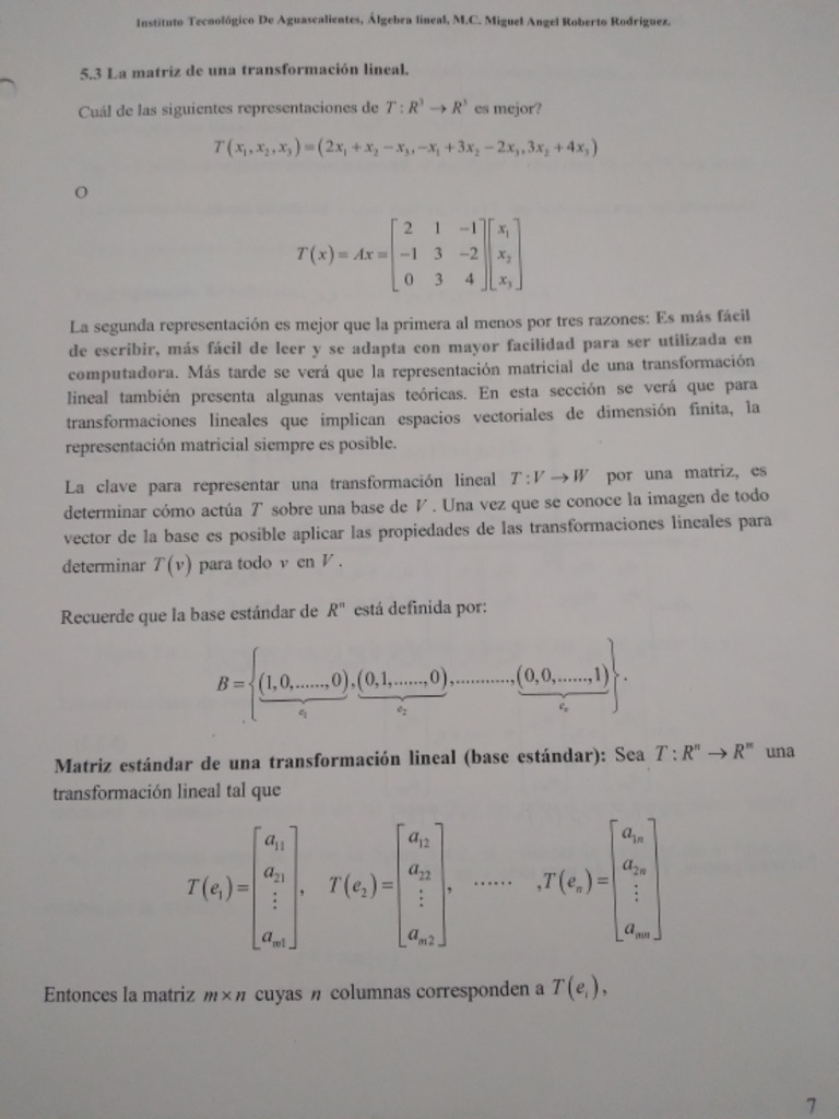 Recurso 5.3 La Matriz de Una Transformación Lineal | PDF