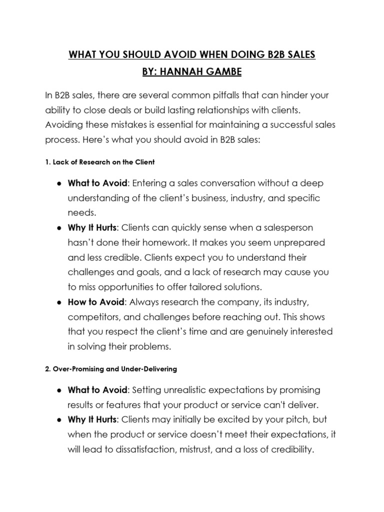 WHAT+YOU+SHOULD+AVOID+WHEN+DOING+B2B+SALES | PDF | Decision Making | Sales