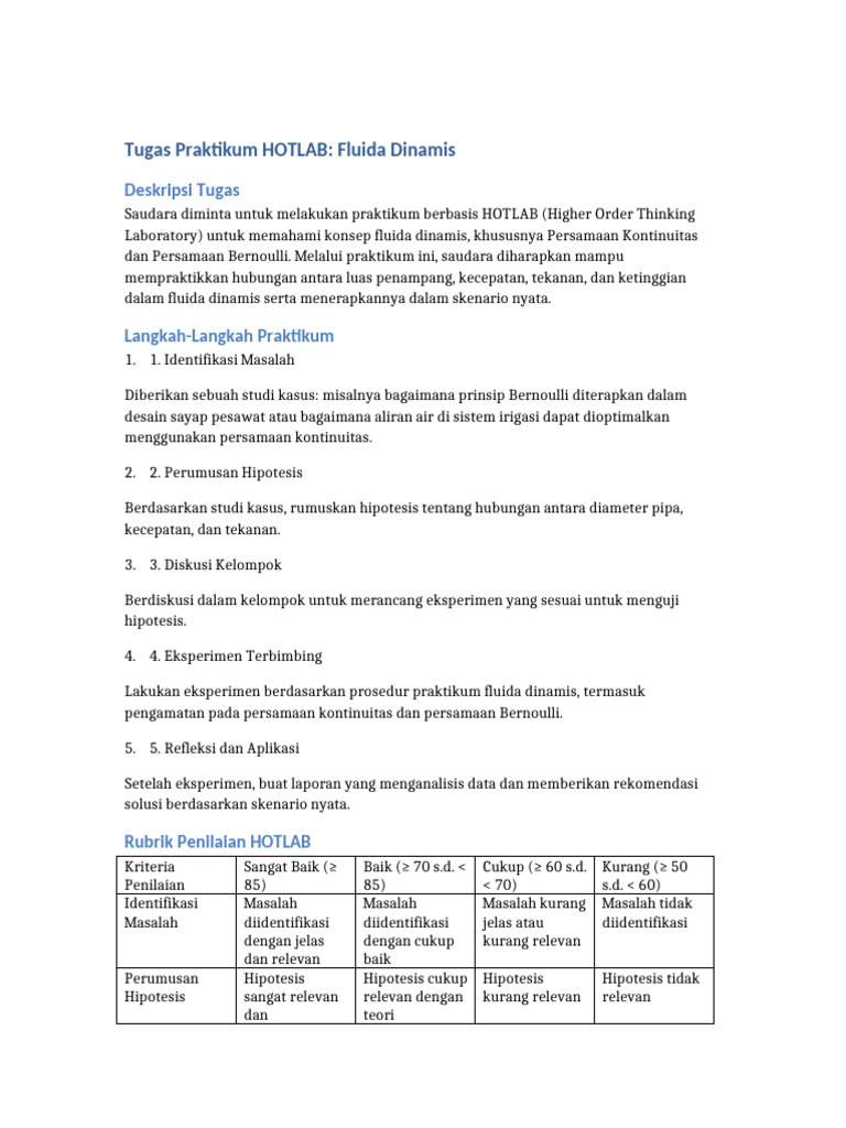 Tugas Praktek HOTLAB Fluida Dinamis | PDF