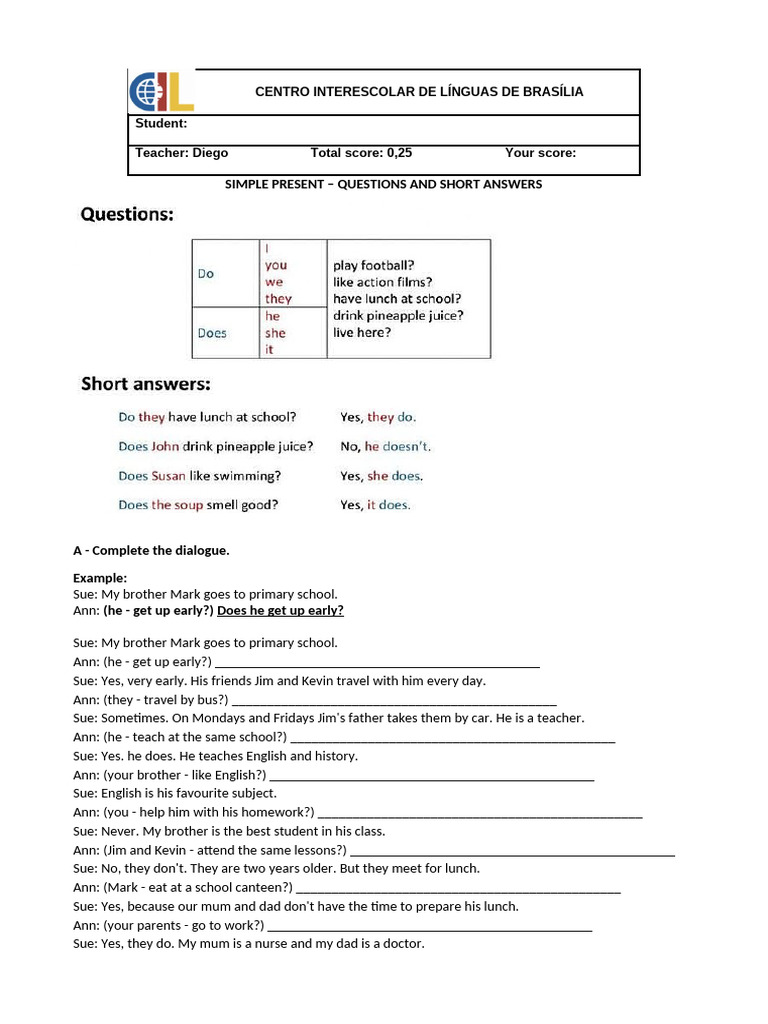 Simple Present Questions and Short Answers | PDF