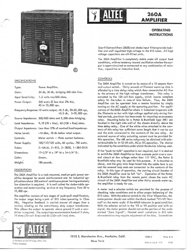 260A Amp Oper Inst | PDF