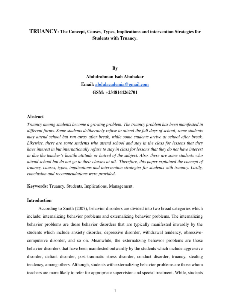 Truancy The Concept Causes Types Implica | PDF | Juvenile Delinquency ...