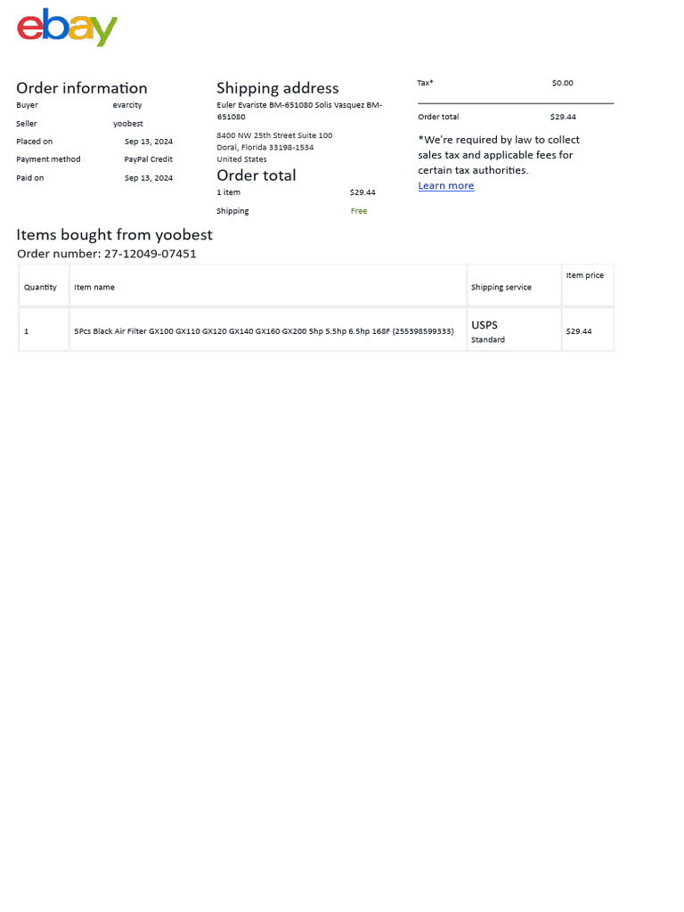 Order Details - Ebay. | PDF