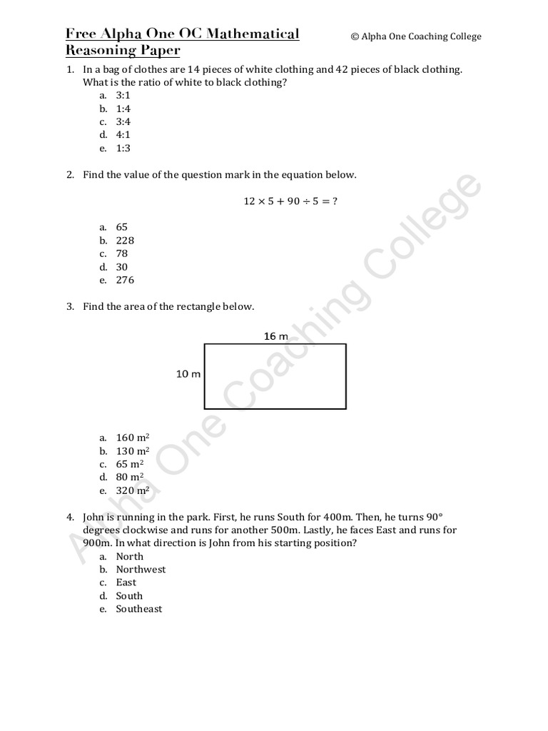 Alpha One OC Mathematical Reasoning Paper | PDF