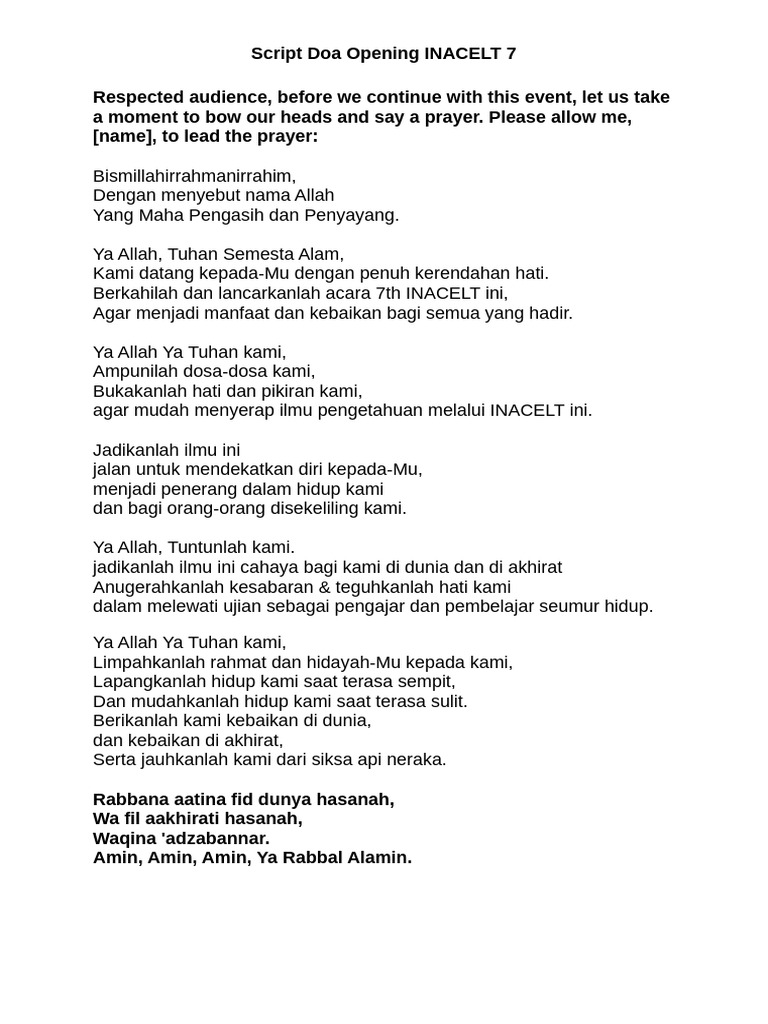 SCRIPT DOA OPENING INACELT | PDF