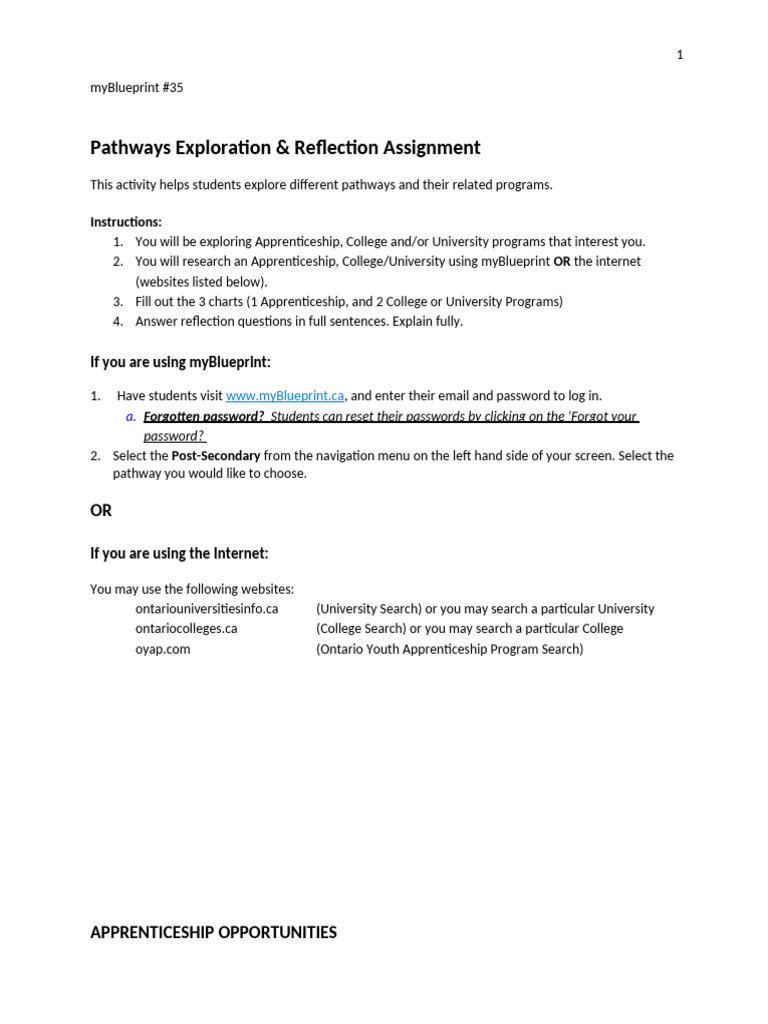2022 Pathways Exploration and Reflection Assignment | PDF | Sat